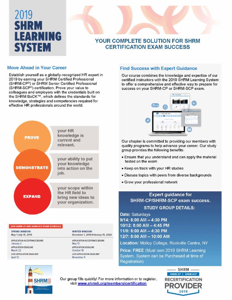 SHRM-LI Certification Study Group - Fall 2019 - Registration Open!