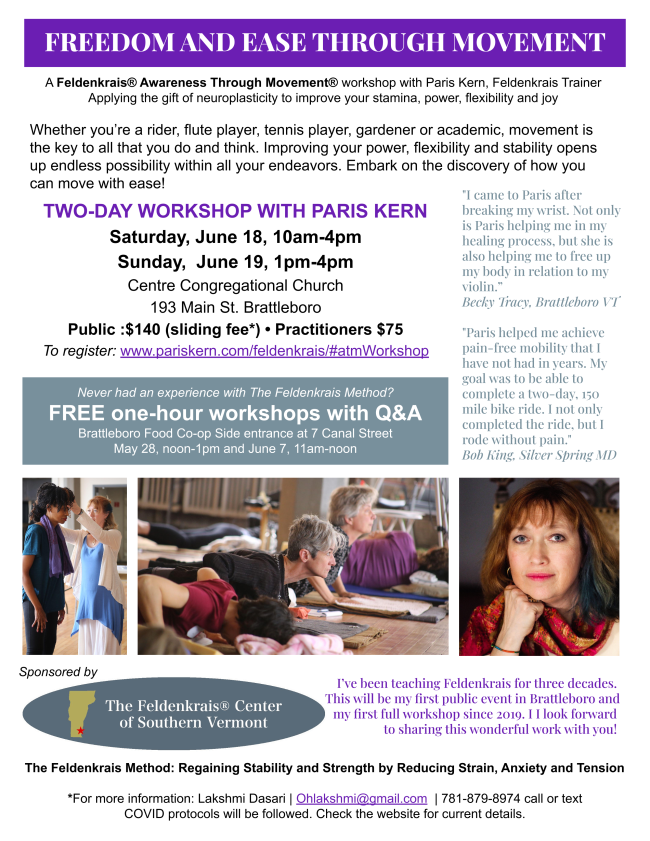 June 18 &19 Freedom and Ease through Movement - A Feldenkrais workshop