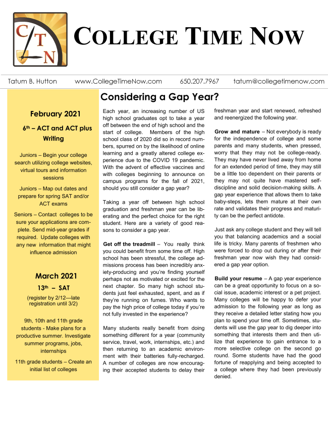 The latest College Time Now newsletter is in