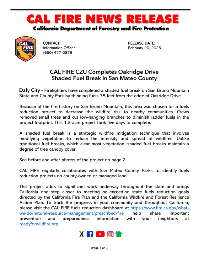 REDUCING WILDFIRE RISK: Oakridge Shaded Fuel Break