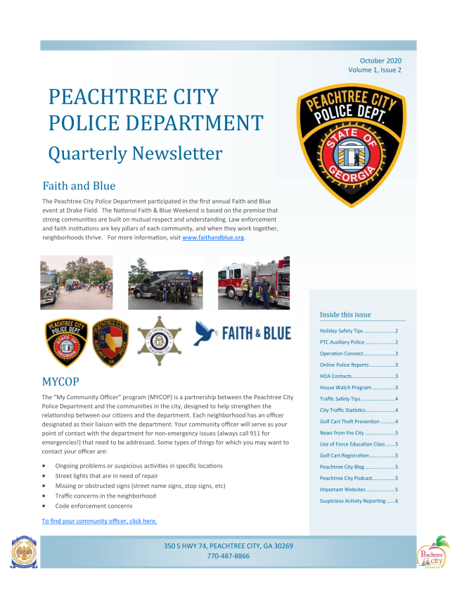 Peachtree City Police Department Newsletter!