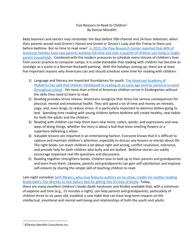 Five Reasons to Read to Children