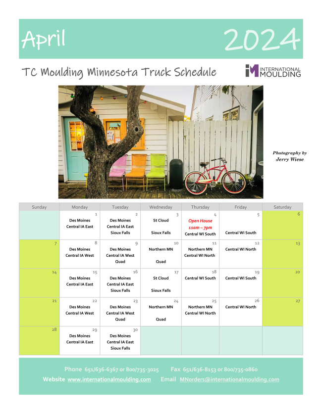 TC Moulding/International Moulding ~ Truck Schedule 2024 April