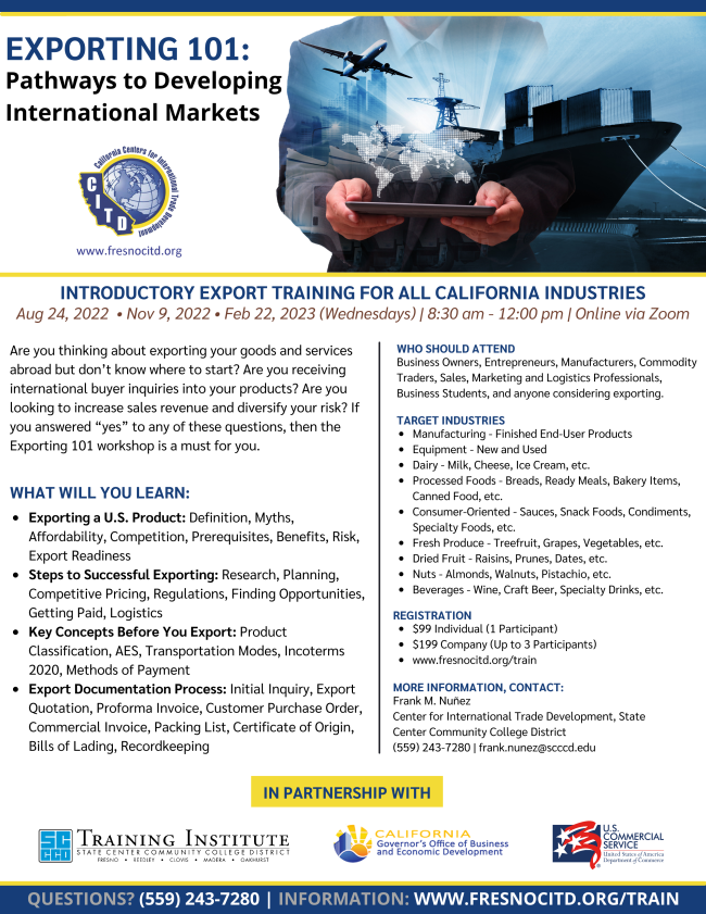 Exporting 101: Pathways to Developing International Markets (Online)