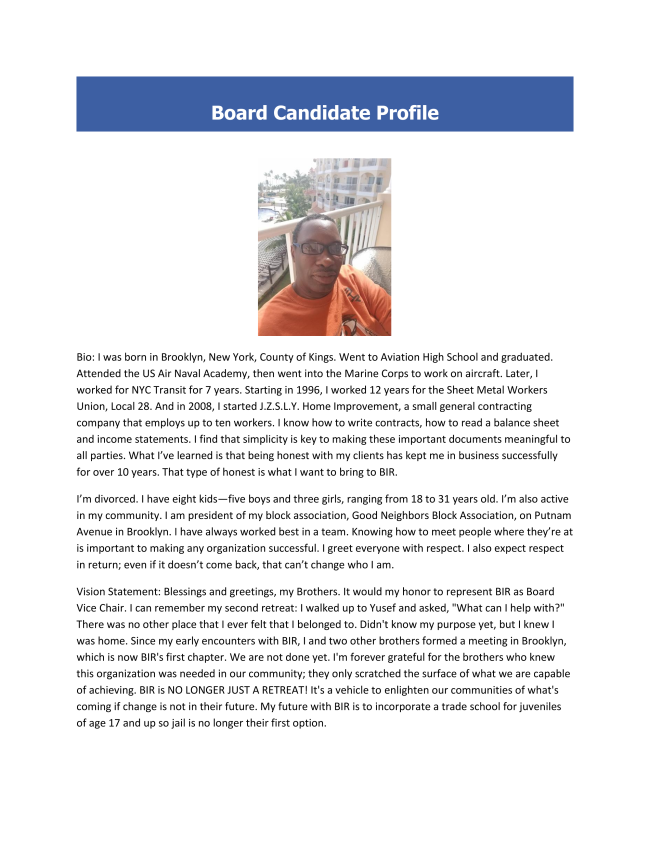 BIR 2023 ELECTIONS Bios and Vision statement