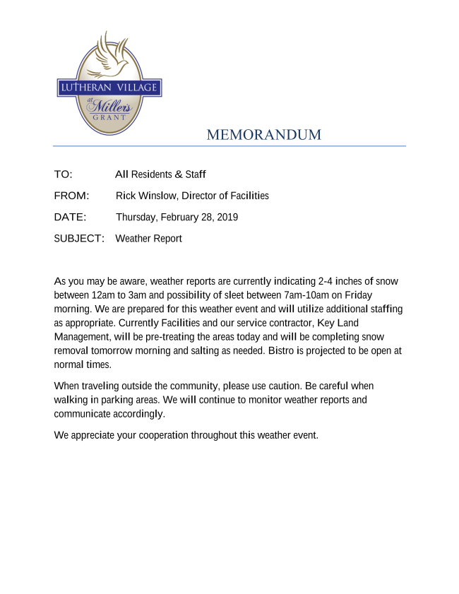 Weather Memo
