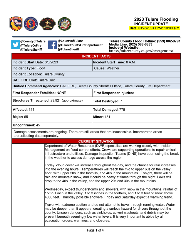 3.28.23_AM_INCIDENT UPDATE_2023 TULARE FLOOD_IMT3_TUU